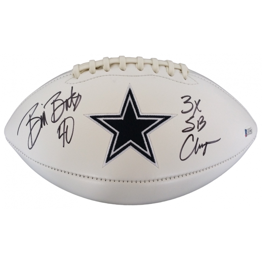 Bill Bates Signed Cowboys Logo Football Inscribed "3x SB Champs ...