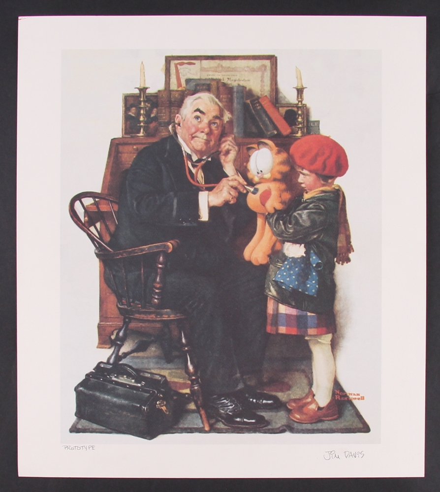 Jim Davis Signed "Doctor’s Visit" 15” x 17” Norman Rockwell & Garfield ...