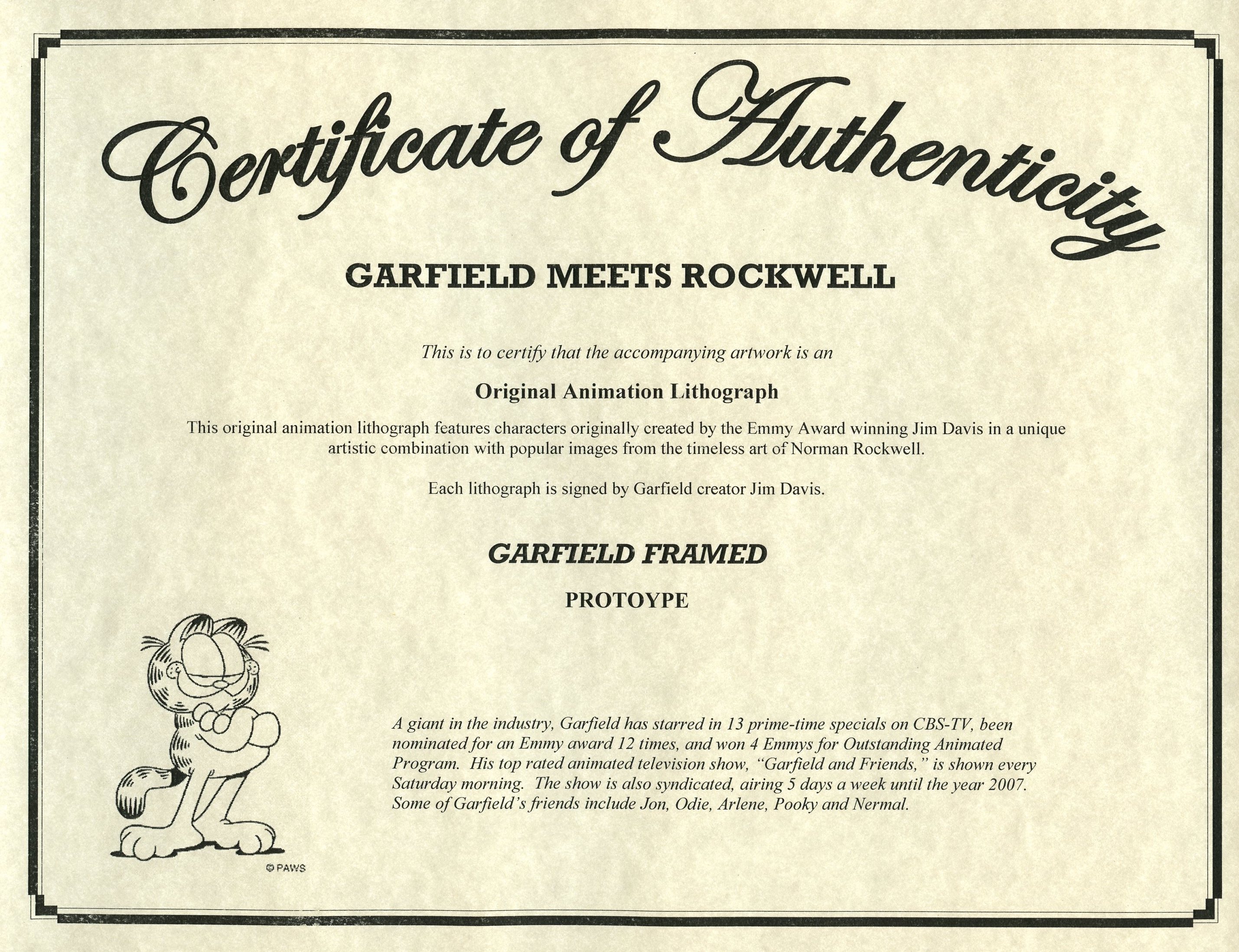 Jim Davis Signed "Garfield Framed" 15” x 17” Norman Rockwell & Garfield ...