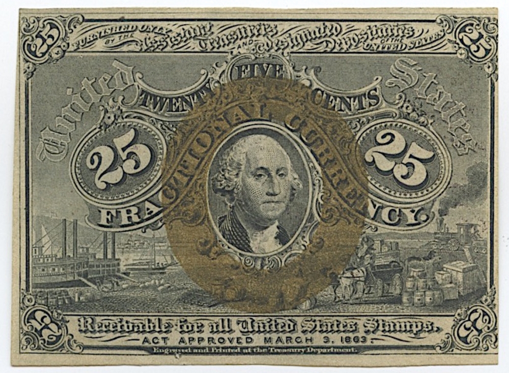 1863 United States $.25 Twenty Five Cents Fr. 1285 Fractional Bank Note ...