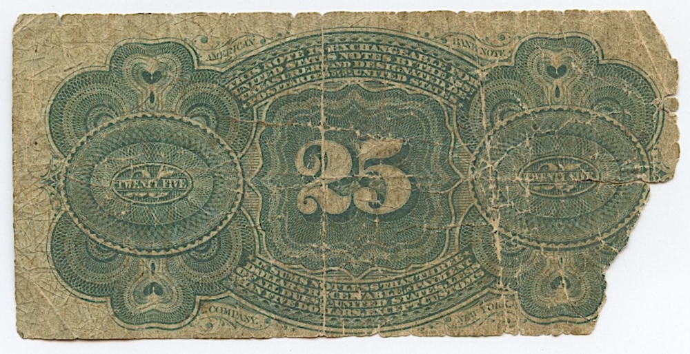 1863 United States $.25 Twenty Five Cents Fractional Bank Note Bill ...