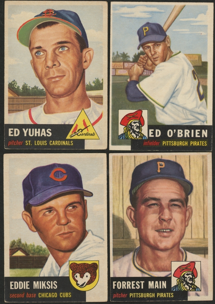 Lot of (8) 1953 Topps Baseball Cards with #249 Eddie O'Brien RC, #70 Ed ...