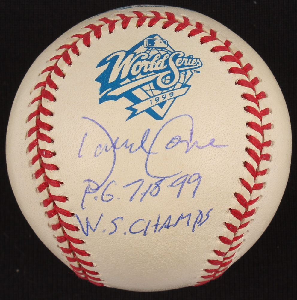 David Cone Signed 1999 World Series Baseball Inscribed "P.G. 7-18-99 W ...