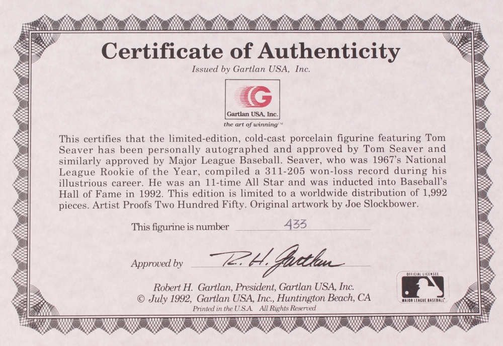 Tom Seaver Signed Mets LE Gartlan Prototype Statue (Gartlan COA ...