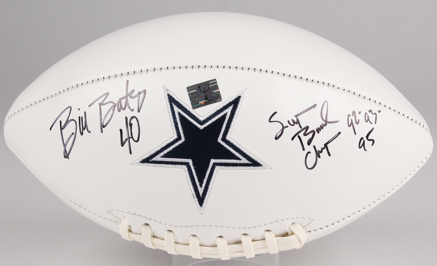 Bill Bates Signed Cowboys Logo Football Inscribed "Super Bowl Champ 92 ...
