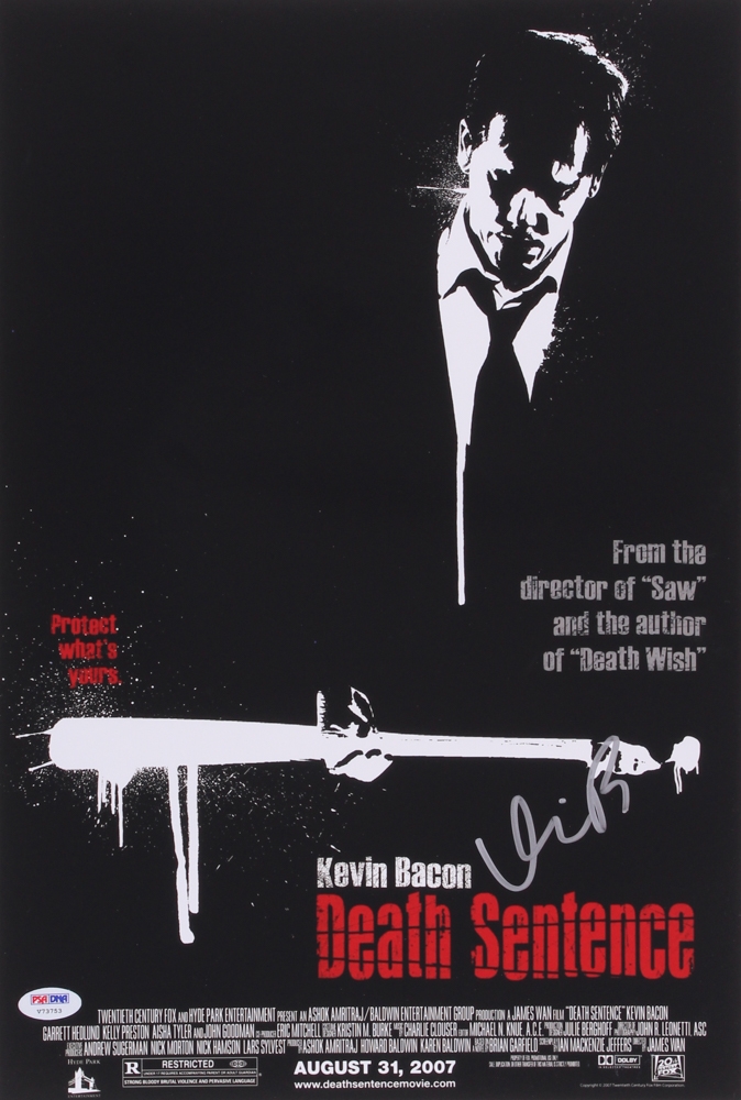 Kevin Bacon Signed "Death Sentence" 12" x 18" Photo (PSA COA ...