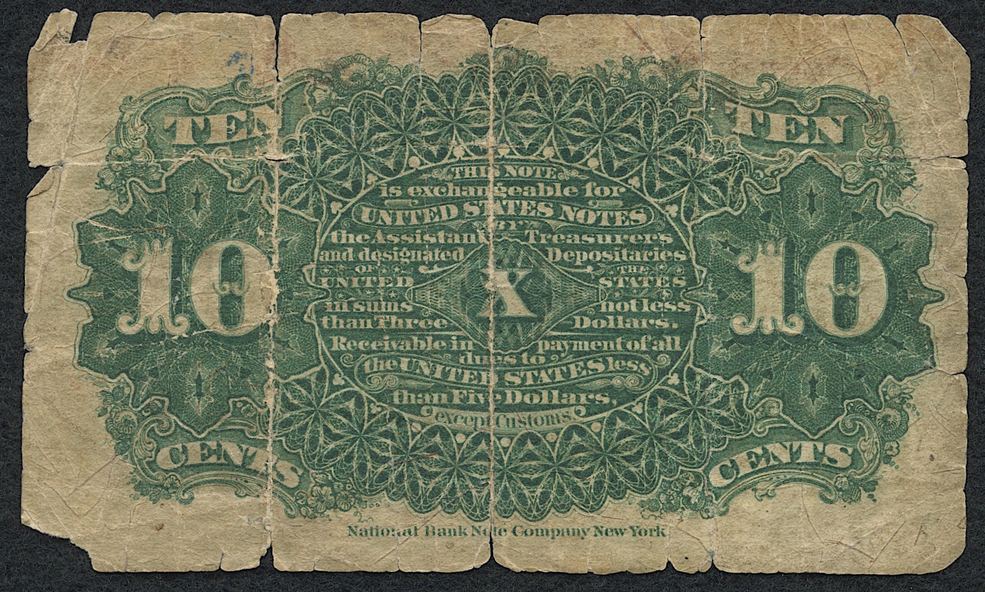 1863 United States $.10 Ten Cents Fr. 1258 Fractional Bank Note Bill ...