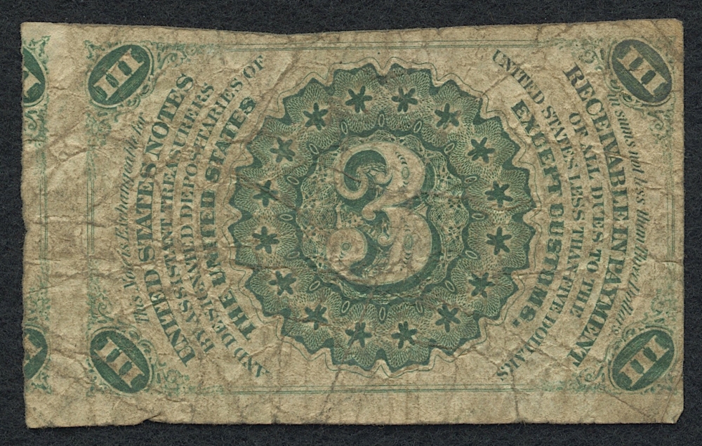 1863 United States $.03 Three Cents Fractional Bank Note Bill (Third ...