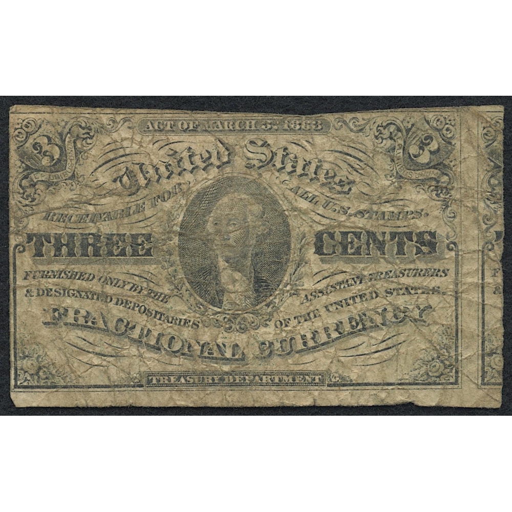 1863 United States $.03 Three Cents Fractional Bank Note Bill (Third ...