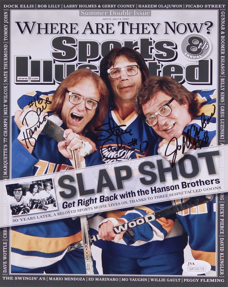 Steve Carlson, Jeff Carlson & Dave Hanson Signed "Slap Shot" 8x10 Photo (JSA COA) | Pristine Auction
