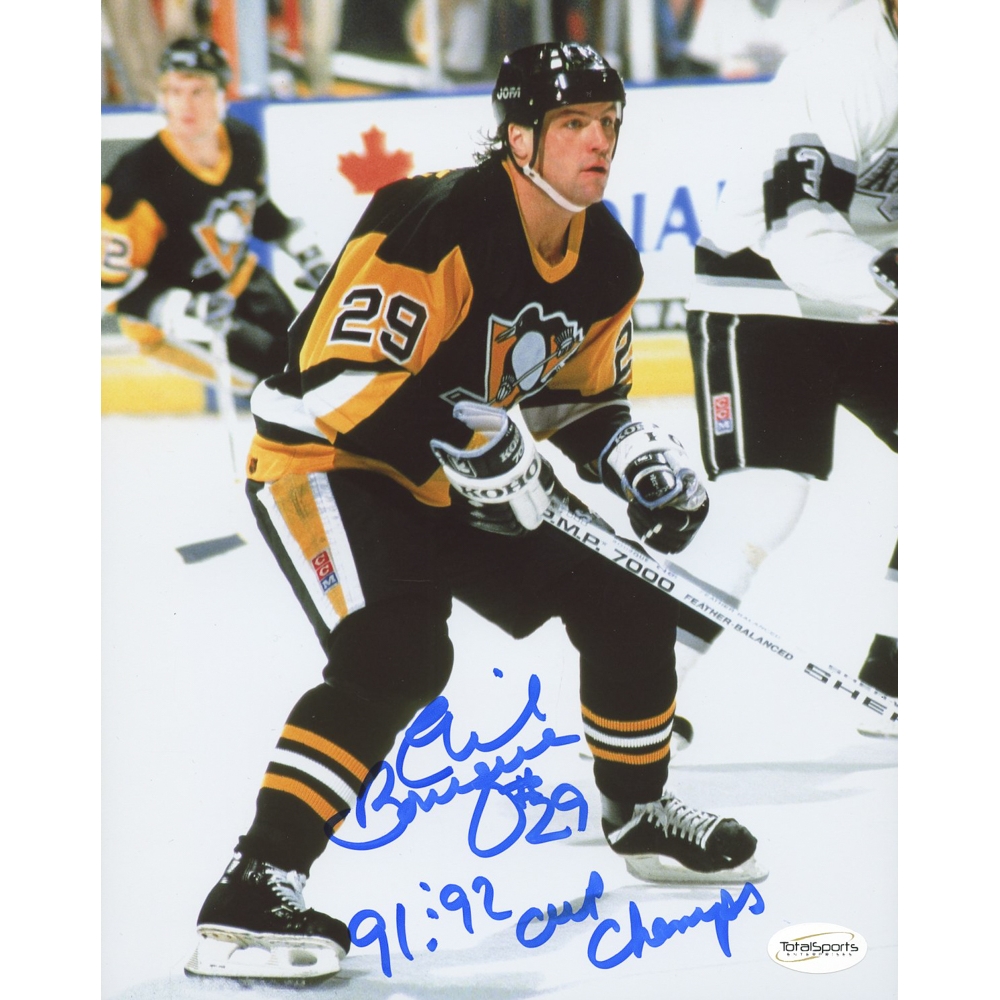 Phil Bourque Signed Penguins 8x10 Photo Inscribed "91:92 Cup Champs ...