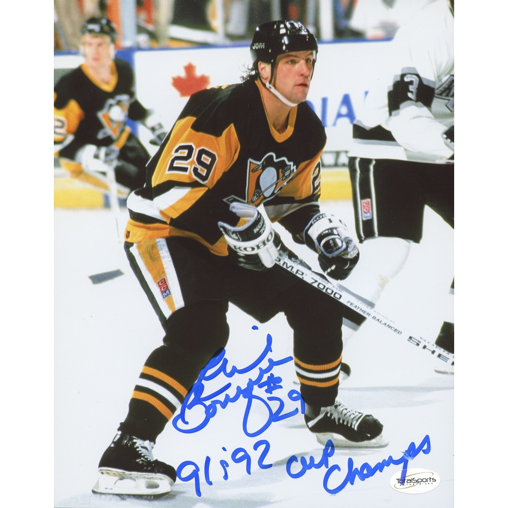 Phil Bourque Signed Penguins 8x10 Photo Inscribed "91:92 Cup Champs ...