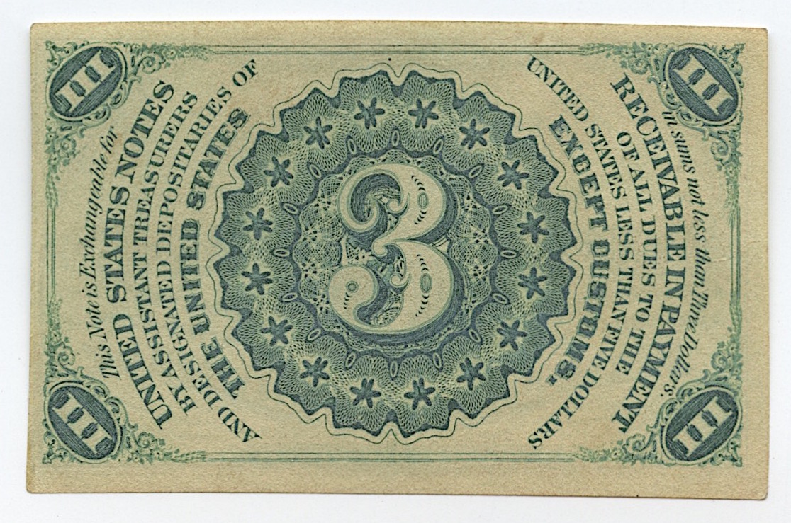 1863 United States $.03 Three Cents Fractional Bank Note Bill (Third ...