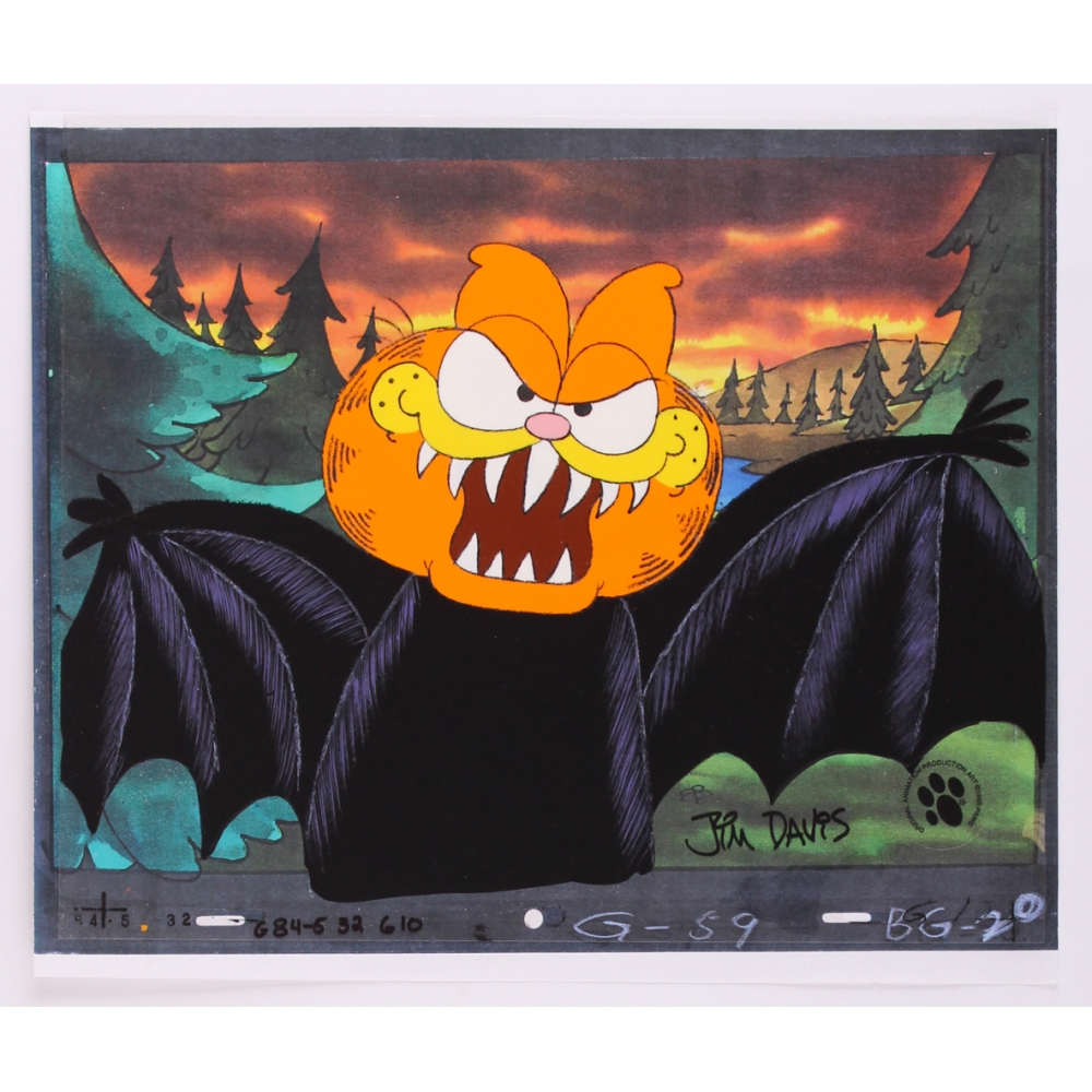 Jim Davis Signed "Garfield Dressed as a Vampire" 12.5" x 10.5" Original ...