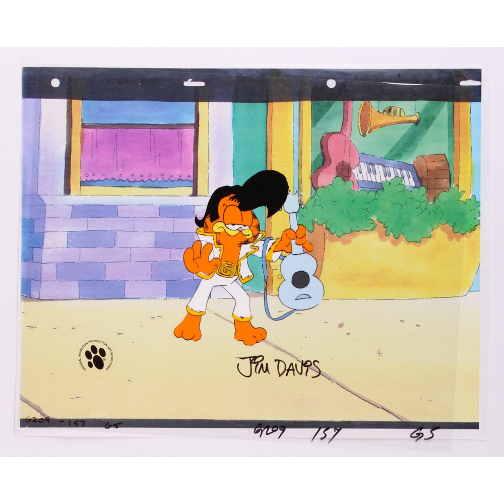 Jim Davis Signed "Garfield Dressed as Elvis with a Guitar" 12.5" x 10.5 ...