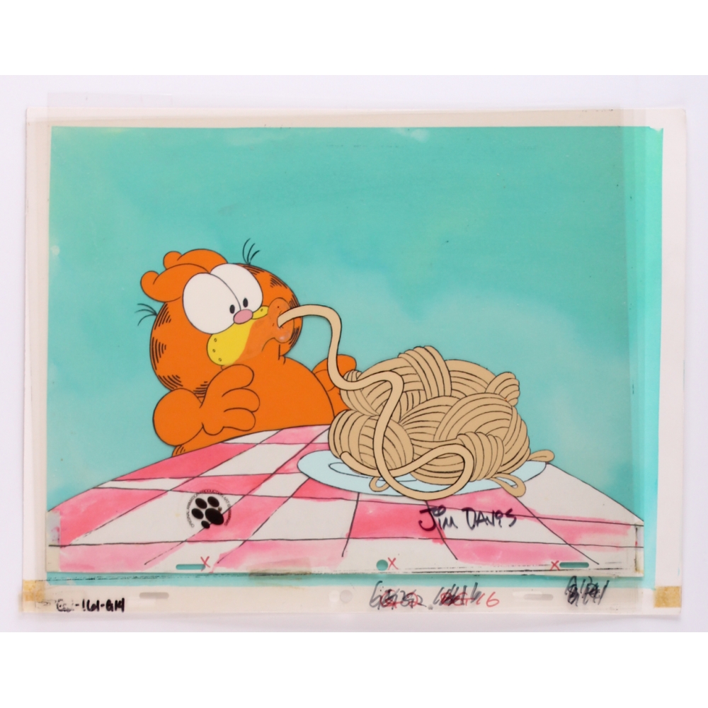 Jim Davis Signed "Garfield Eating Spaghetti" 12.5" x 10.5" Original ...