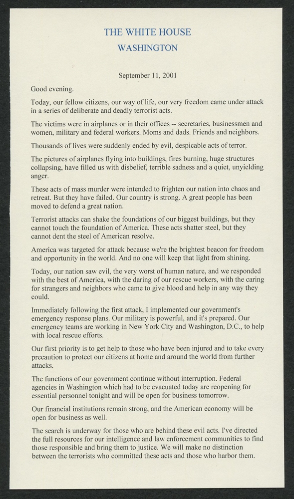 George W. Bush Signed 911 Ground Zero Speech (PSA LOA) | Pristine Auction