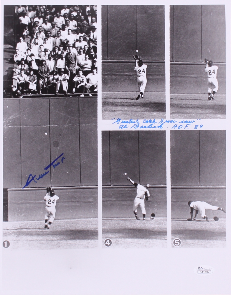 Willie Mays & Al Barlick Signed "The Catch" 1954 World Series Giants ...