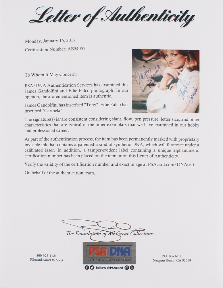 James Gandolfini & Edie Falco Signed "The Sopranos" 16x20 Photo ...