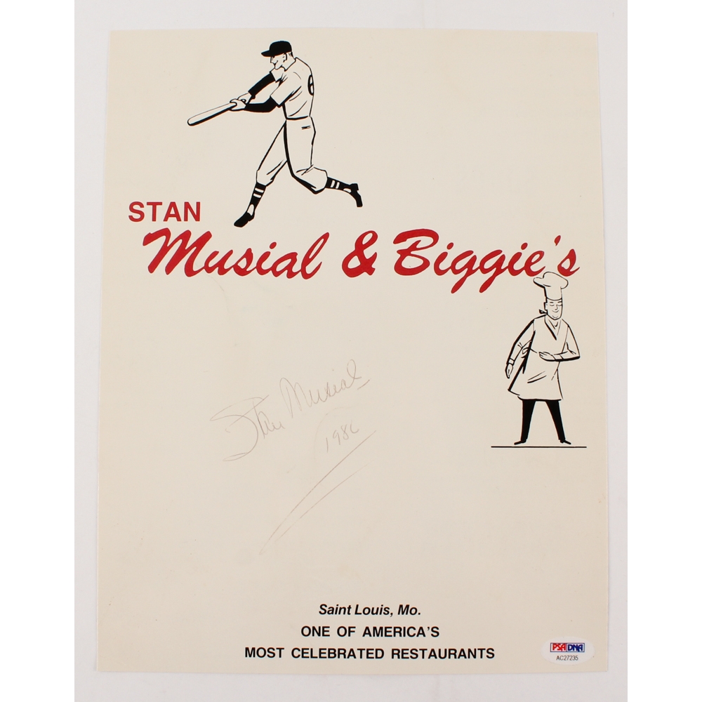 Stan Musial Signed 9" x 11.5" Stan Musial & Biggie's Restaurant Menu ...