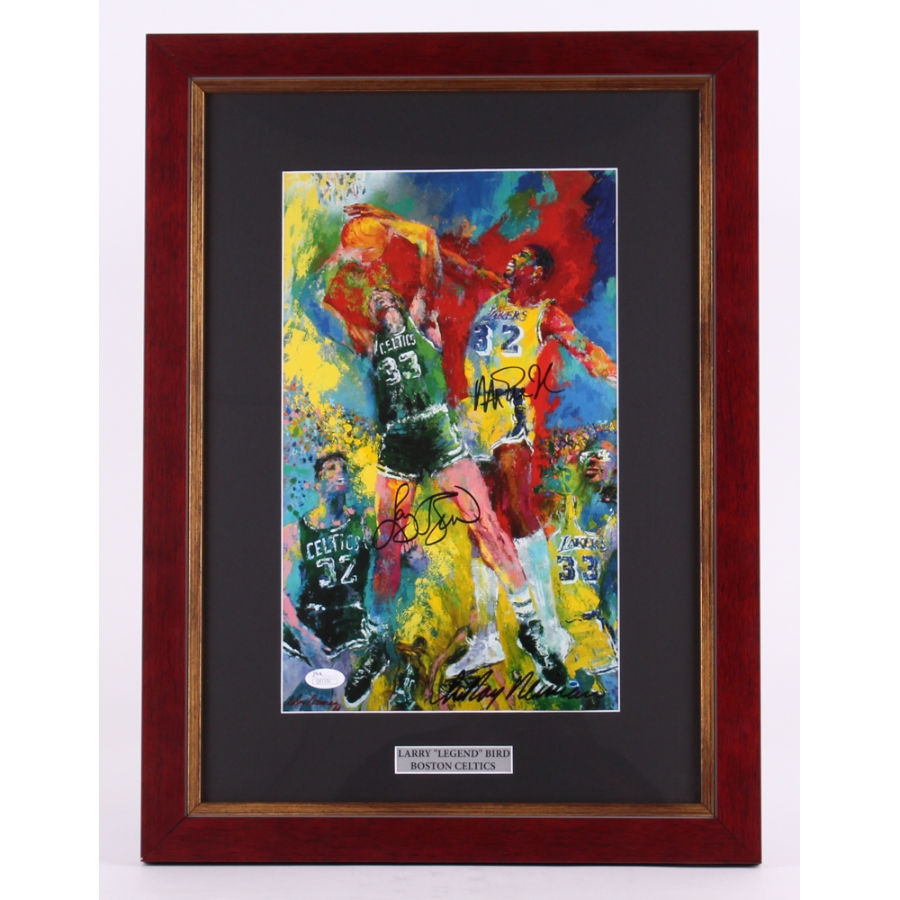Magic Johnson, Larry Bird & LeRoy Neiman Signed 15.5" x 21" Custom Framed Print Display (JSA COA ...