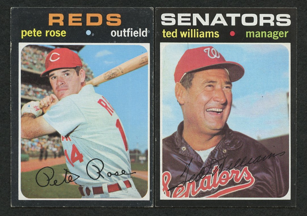 Lot of (2) 1971 Topps Baseball Cards with #380 Ted Williams & #100 Pete Rose | Pristine Auction