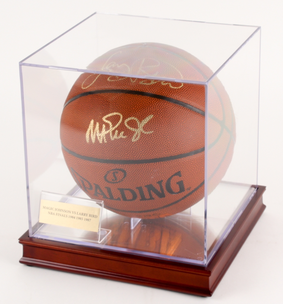 Magic Johnson & Larry Bird Signed Basketball with High Quality Display Case Display Case (PSA ...