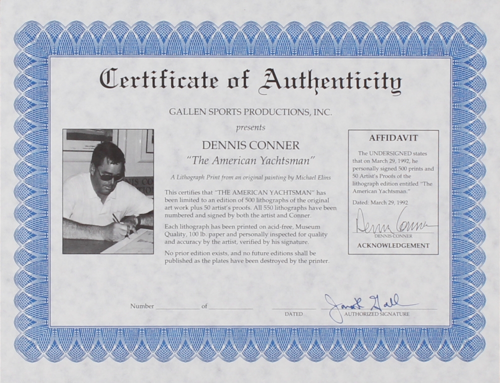 Dennis Conner Signed "The American Yachtsman" LE 19.5" x 25" Lithograph ...