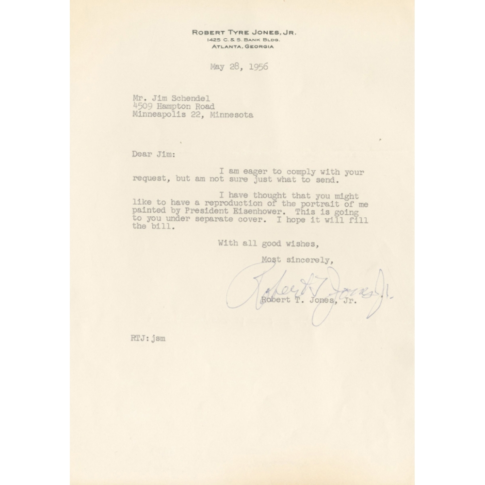 Bobby Jones Signed Vintage 1956 Letter on Personal Letterhead (PSA LOA ...