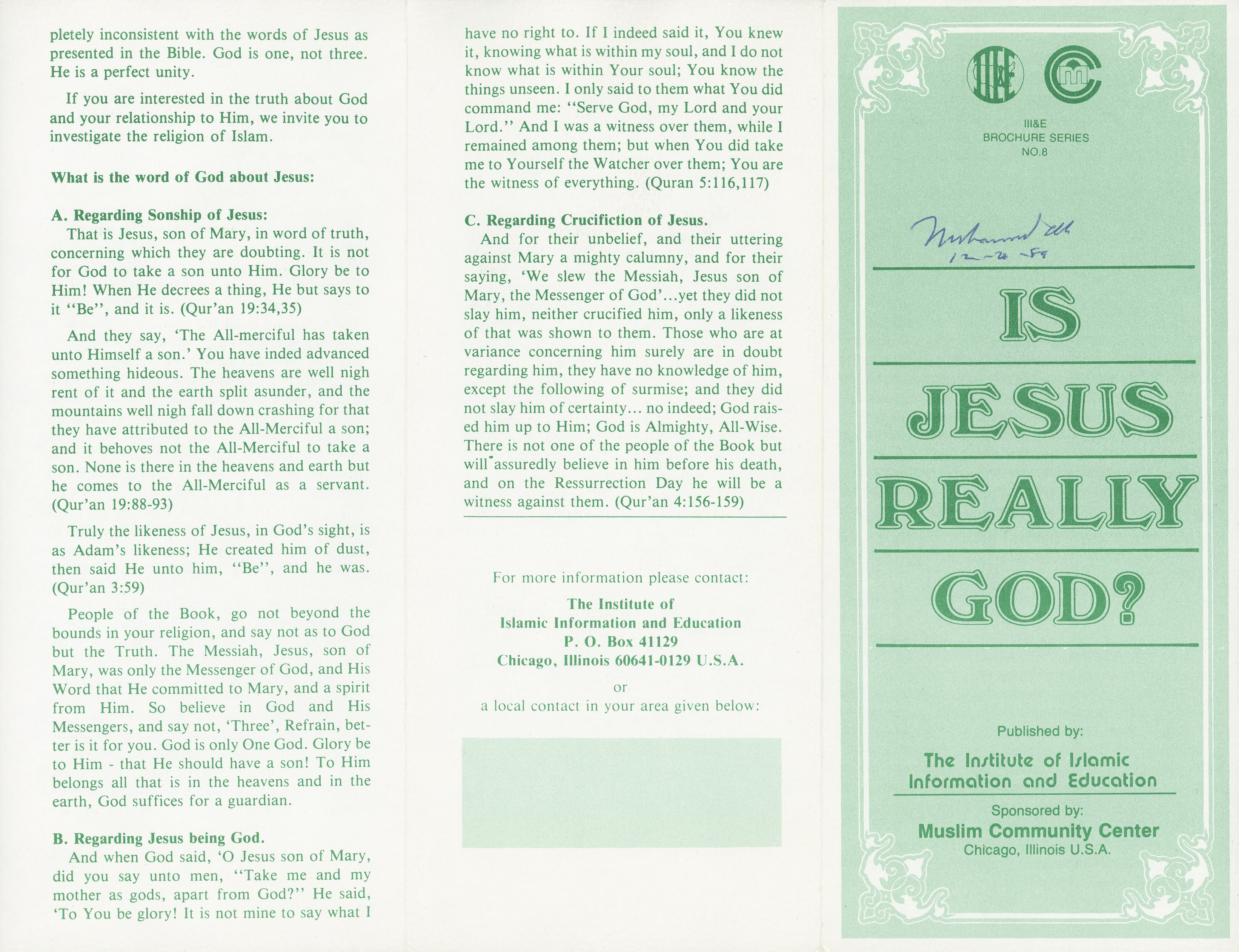 Muhammad Ali Signed "Is Jesus Really God" Pamphlet (JSA ALOA ...
