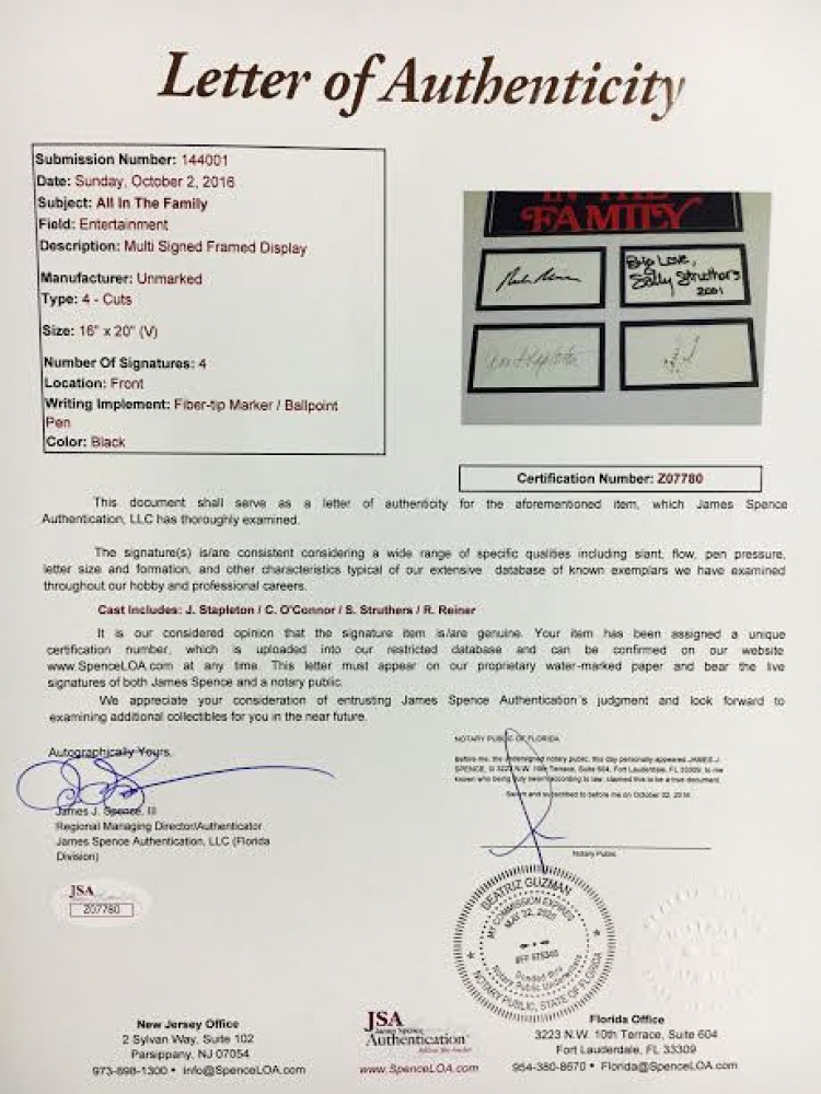 All In The Family Cast-Signed 16" x 20" Custom Framed Cut Display with ...