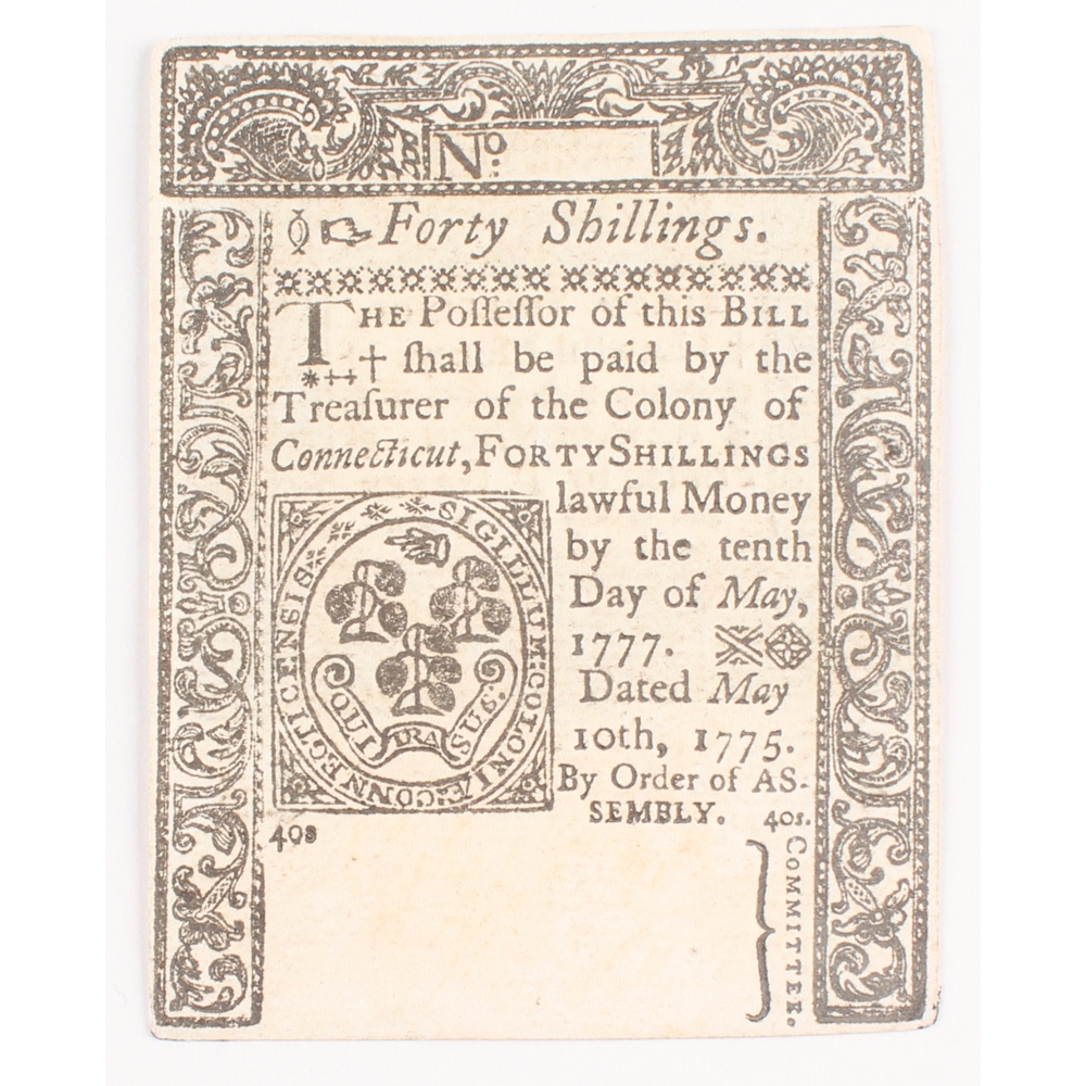 1775 Connecticut 40s. Forty-Shillings Colonial Currency Note - May 10th ...