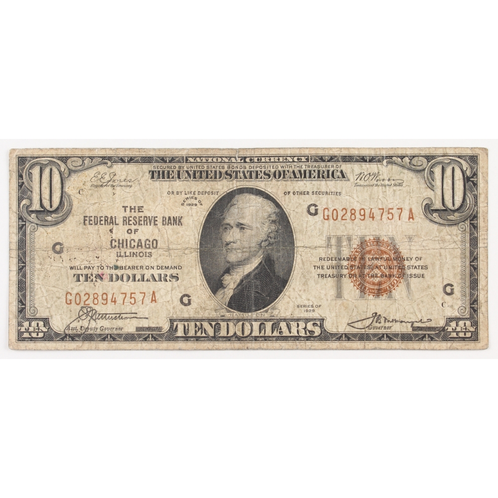 1929 $10 Ten-Dollar Brown Seal United States National Currency Bank ...