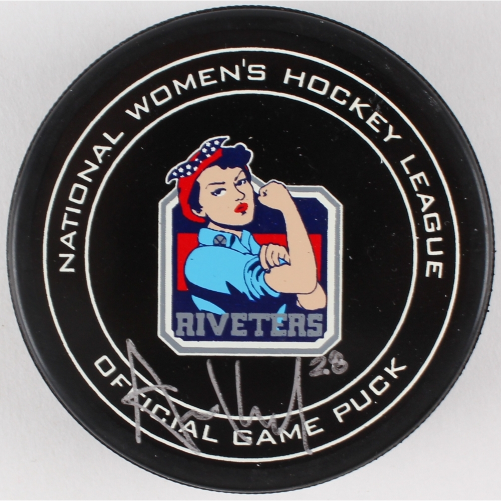 Amanda Kessel Signed Riveters Logo Hockey Puck (TSE) | Pristine Auction