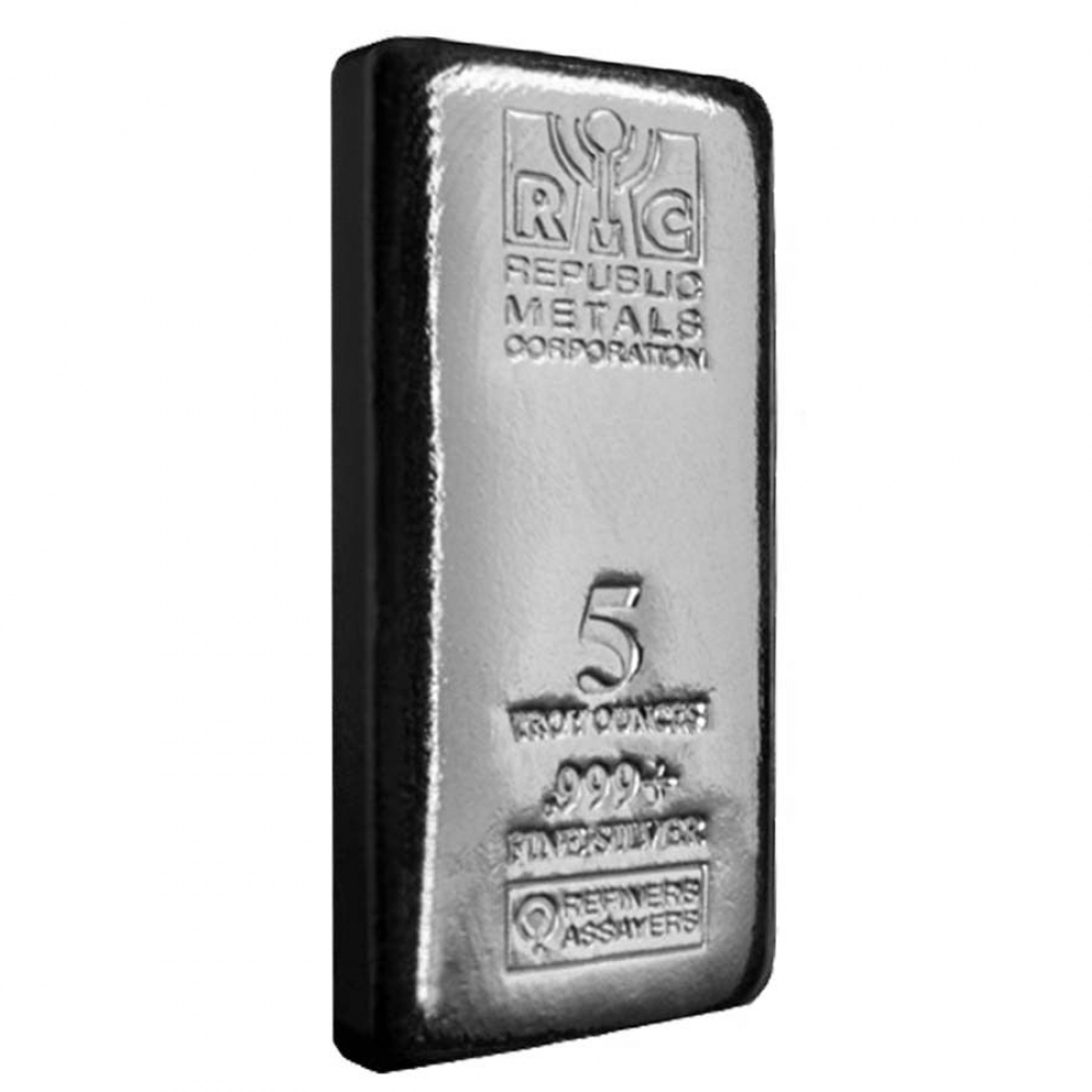 5 oz Bullion .999 Fine Silver Republic Metals Bar (Brilliant ...