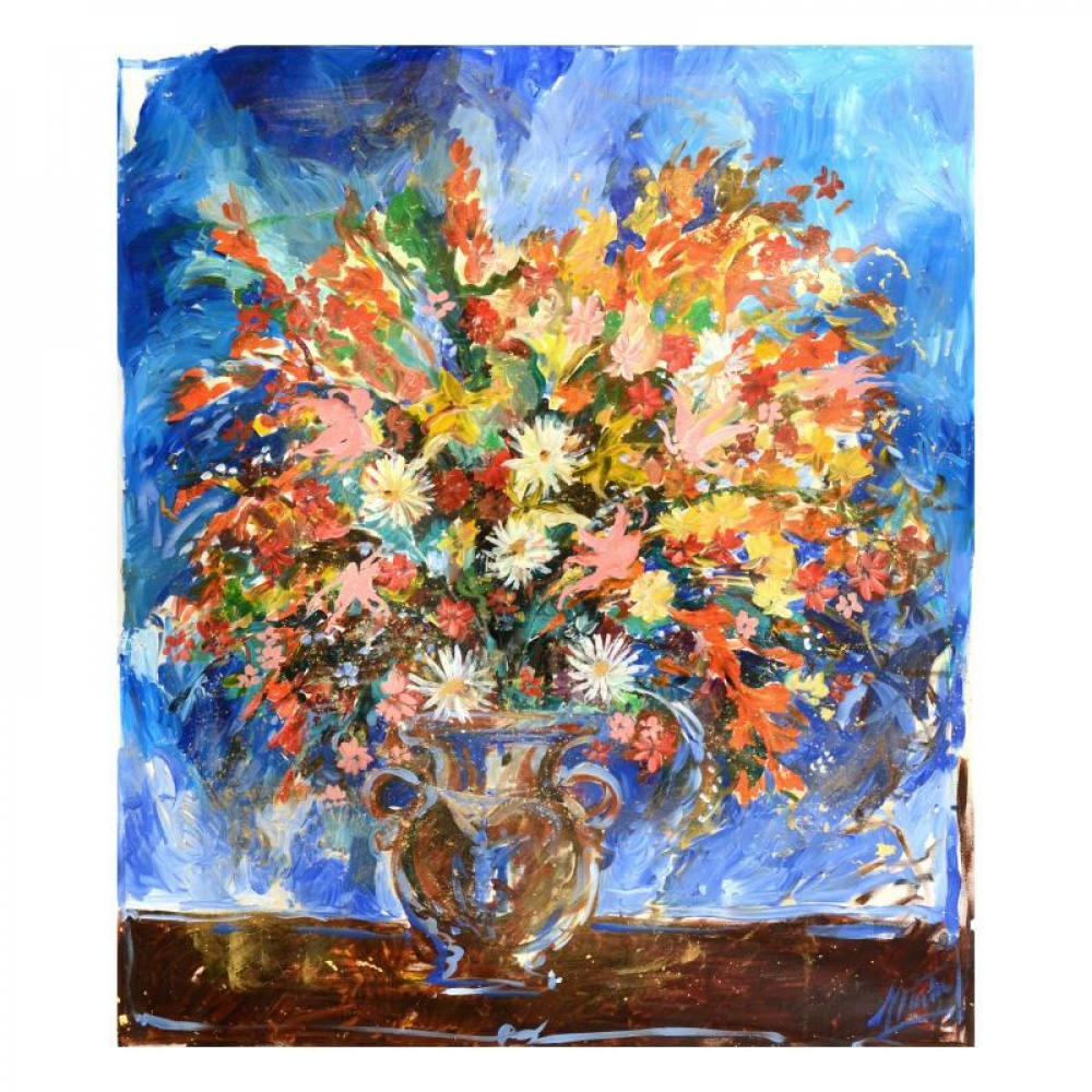 Marta Wiley Signed "Colorful Floral" 45x50 Original Acrylic on Canvas ...