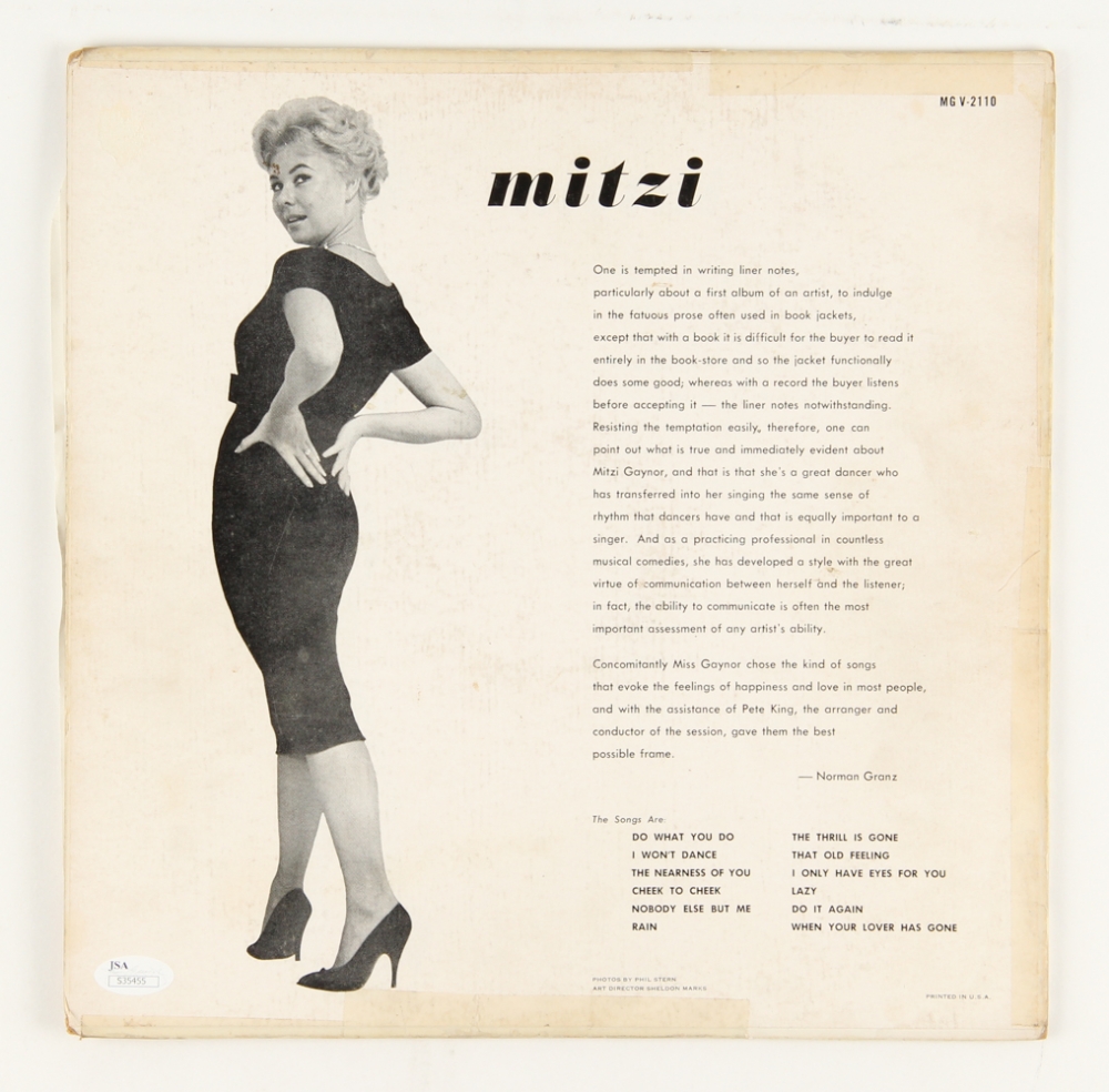 Mitzi Gaynor Signed "Mitzi" Vinyl Record Album Sleeve Inscribed "With ...