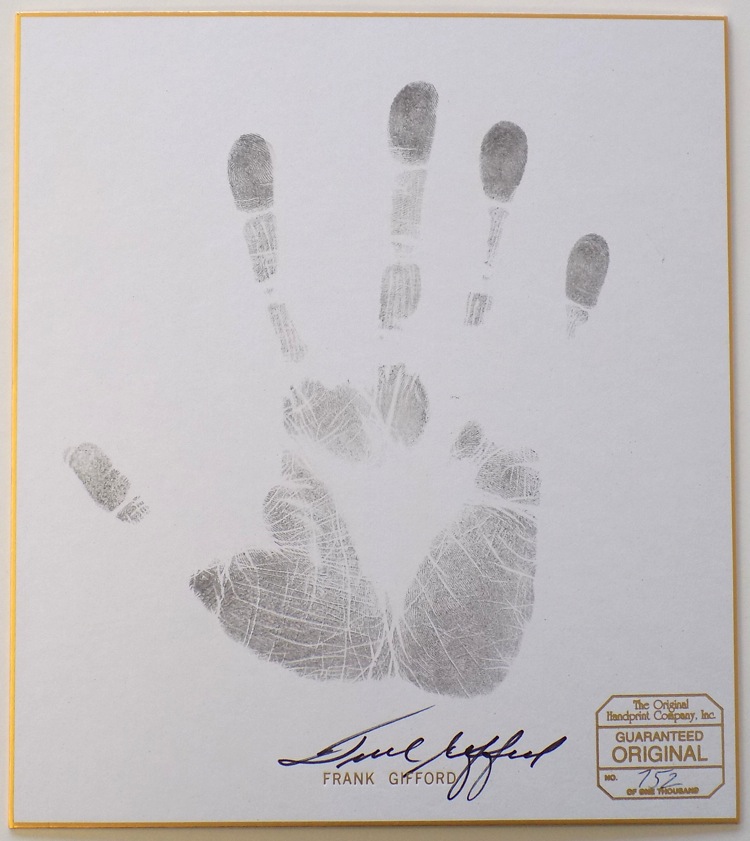 Frank Gifford Signed LE 9.5x10.5 Original Handprint from The Original ...