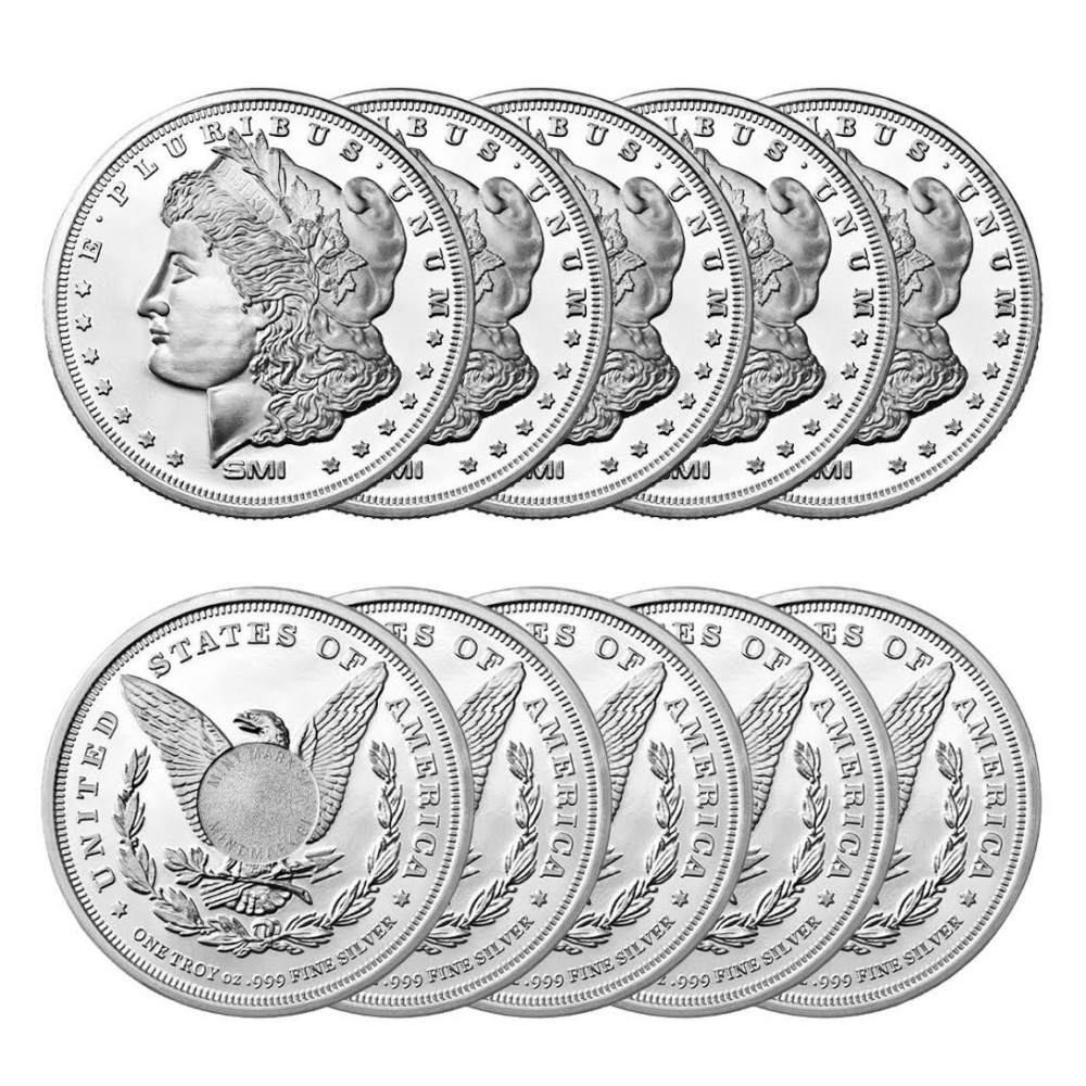 Lot Of 10 1 Oz Morgan Dollar Design Silver Rounds Brilliant