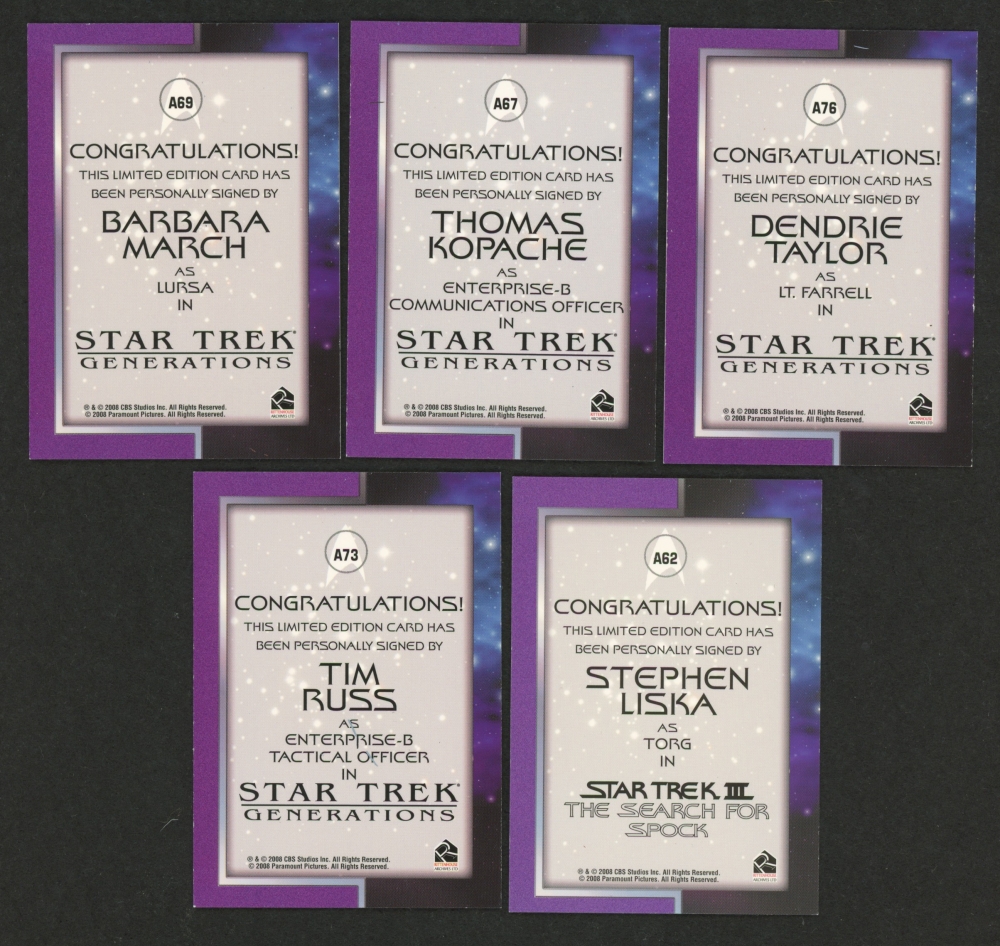 Lot of (5) 2008 Star Trek Movies In Motion Autographs with #A62 Stephen ...