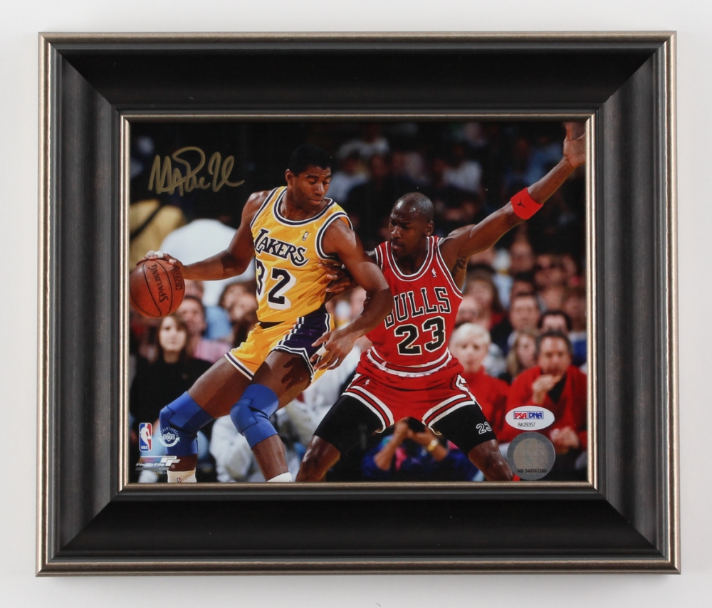 Magic Johnson Signed Lakers 11" x 13" Custom Framed Photo Display (PSA COA) | Pristine Auction
