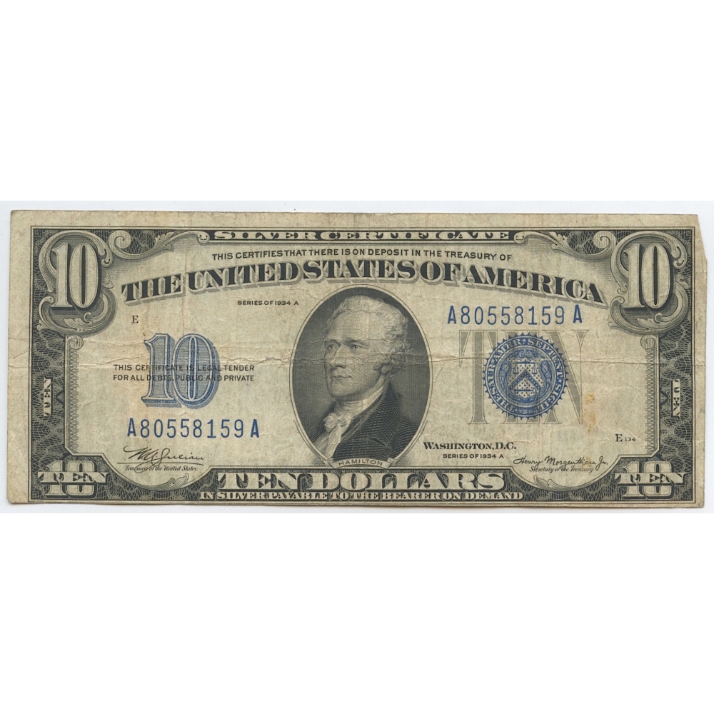 1934-A $10 Ten Dollars Silver Certificate Bank Note Bill | Pristine Auction