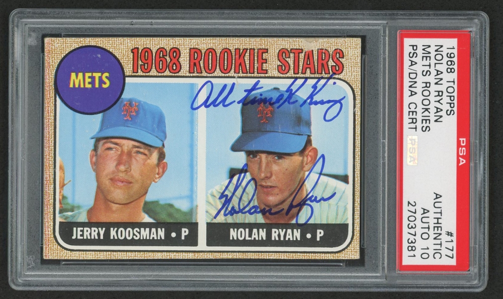 Nolan Ryan Signed 1968 Topps #177 Rookie Stars RC Inscribed "All Time K ...