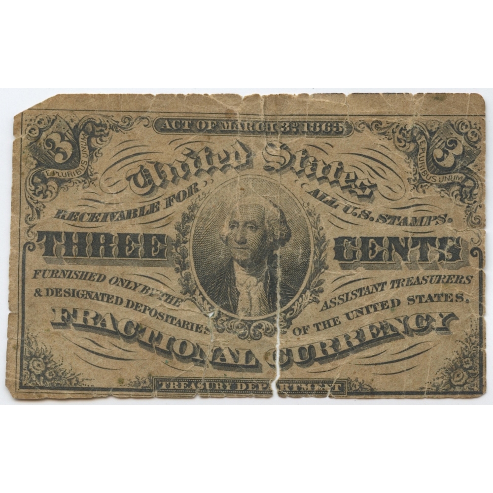 1863 United States 3¢ Three Cents Fractional Bank Note Bill | Pristine ...