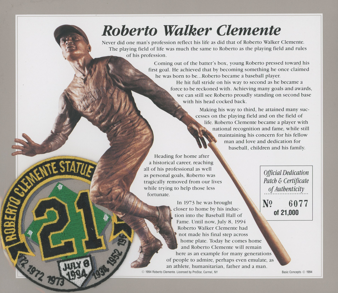 1994 Roberto Clemente Patch with 8.5" x 7.5" LE Statistic Card ...