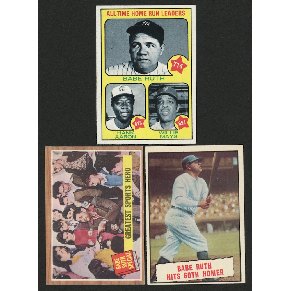 Lot of (3) Babe Ruth Baseball Cards with 1961 Topps #401 60th HR, 1962 ...