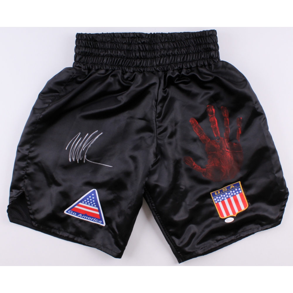 Mike Tyson Signed Custom "USA" Boxing Shorts with Original Handprint ...