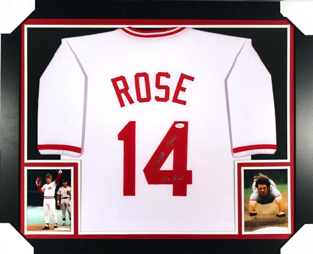 Pete Rose Signed Reds 27" x 33" Custom Framed Jersey Inscribed "Hit ...