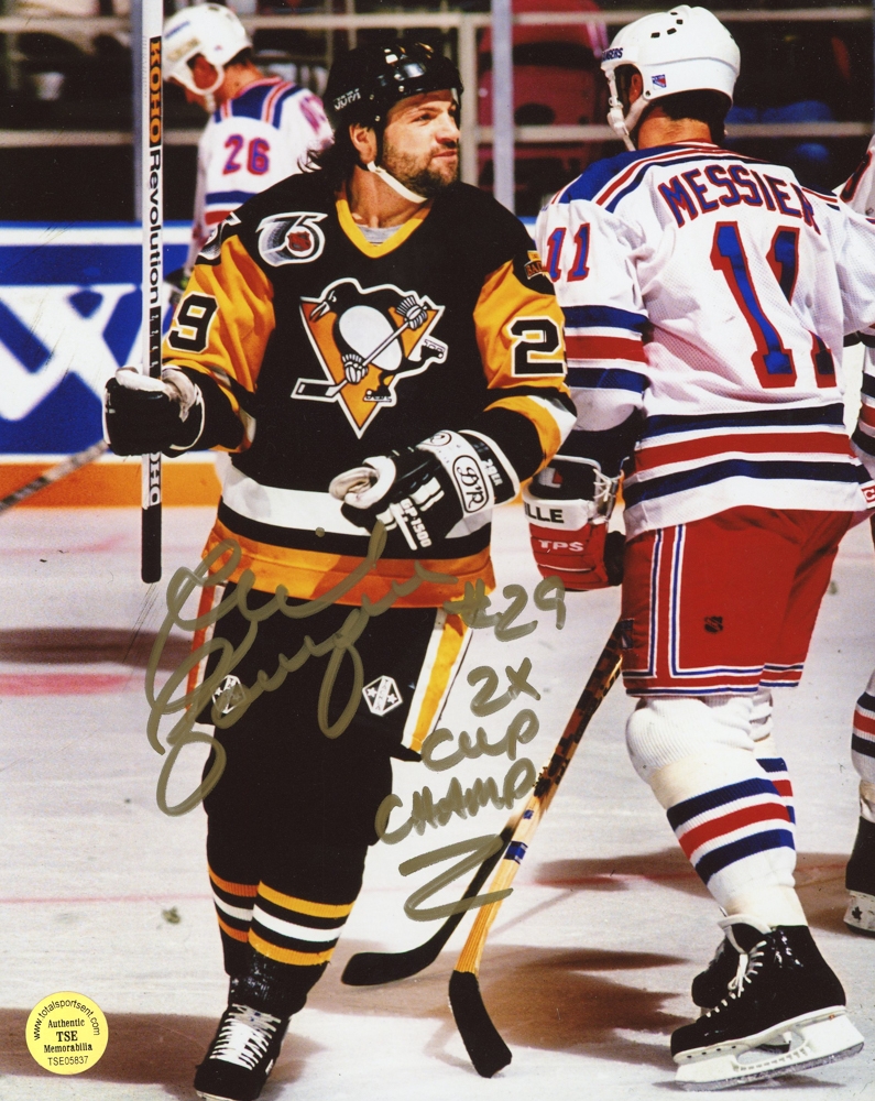 Phil Bourque Signed Penguins 8x10 Photo Inscribed "2x Cup Champ" (TSE ...
