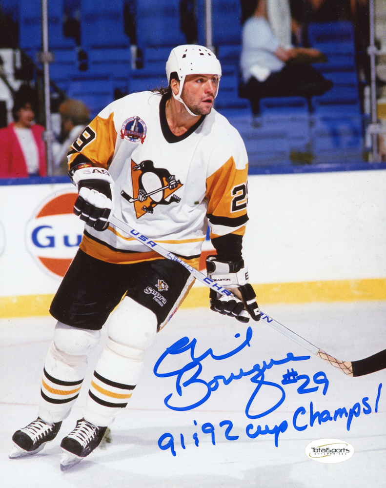 Phil Bourque Signed Penguins 8x10 Photo Inscribed "91:92 Cup Champs ...